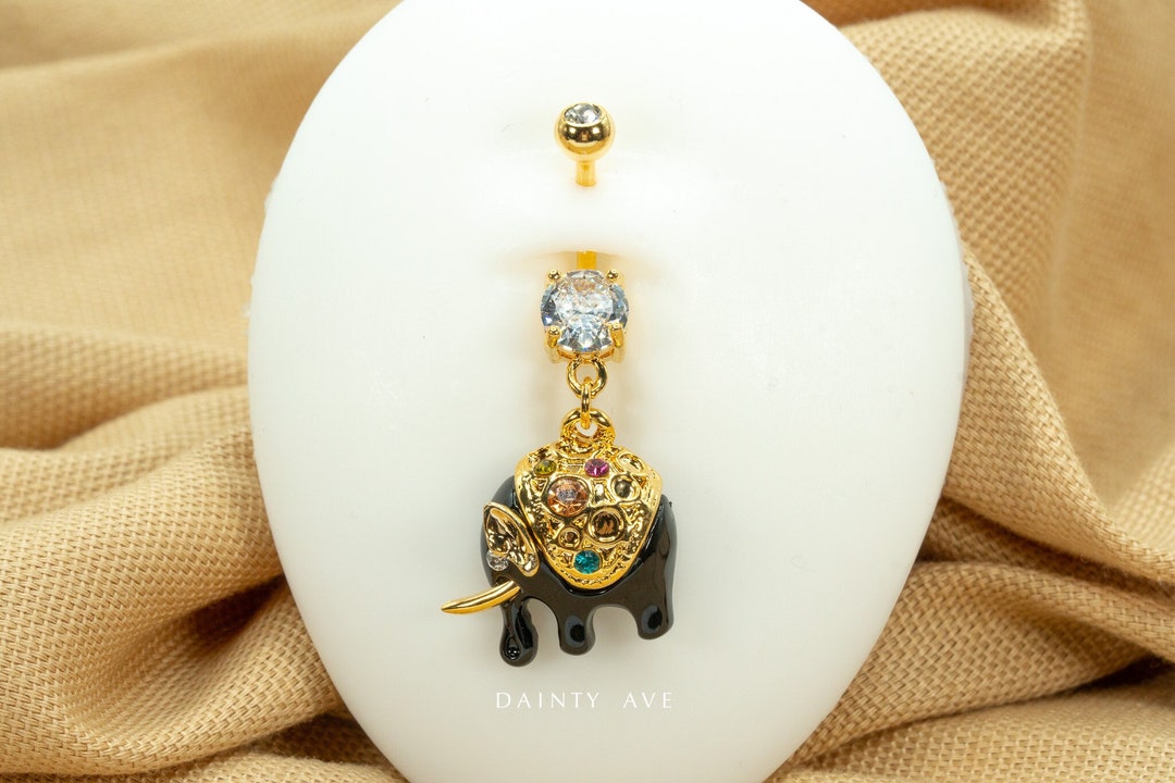 14G Black Elephant Belly Button Ring Navel Jewelry Dangle Belly Ring ...
