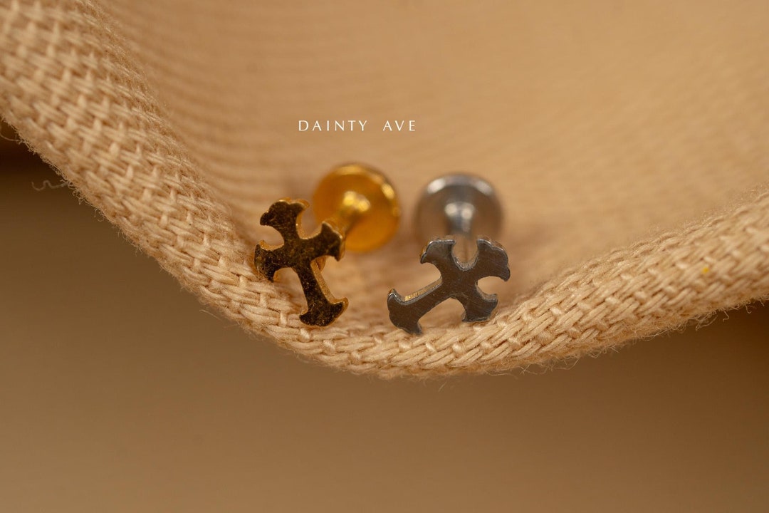 16G Chrome Hearts Cross Flat Back Labret Small Cross Stud Cartilage ...