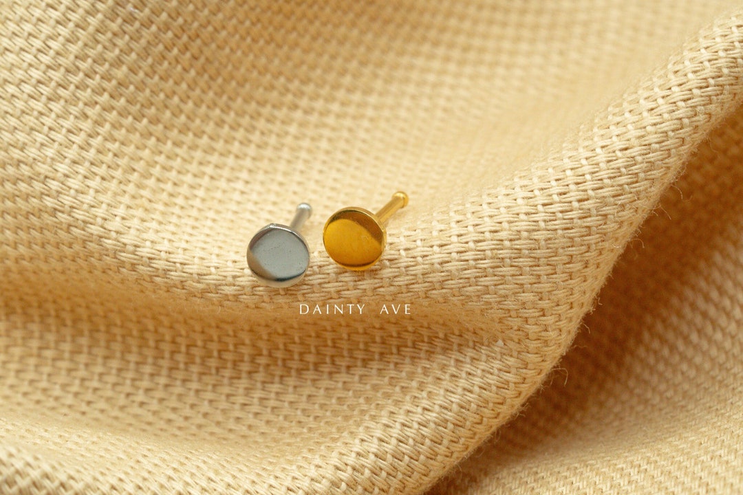20G Flat Circle Nose Stud Nose Bone Dainty Nose Ring Nose Piercing Gold ...
