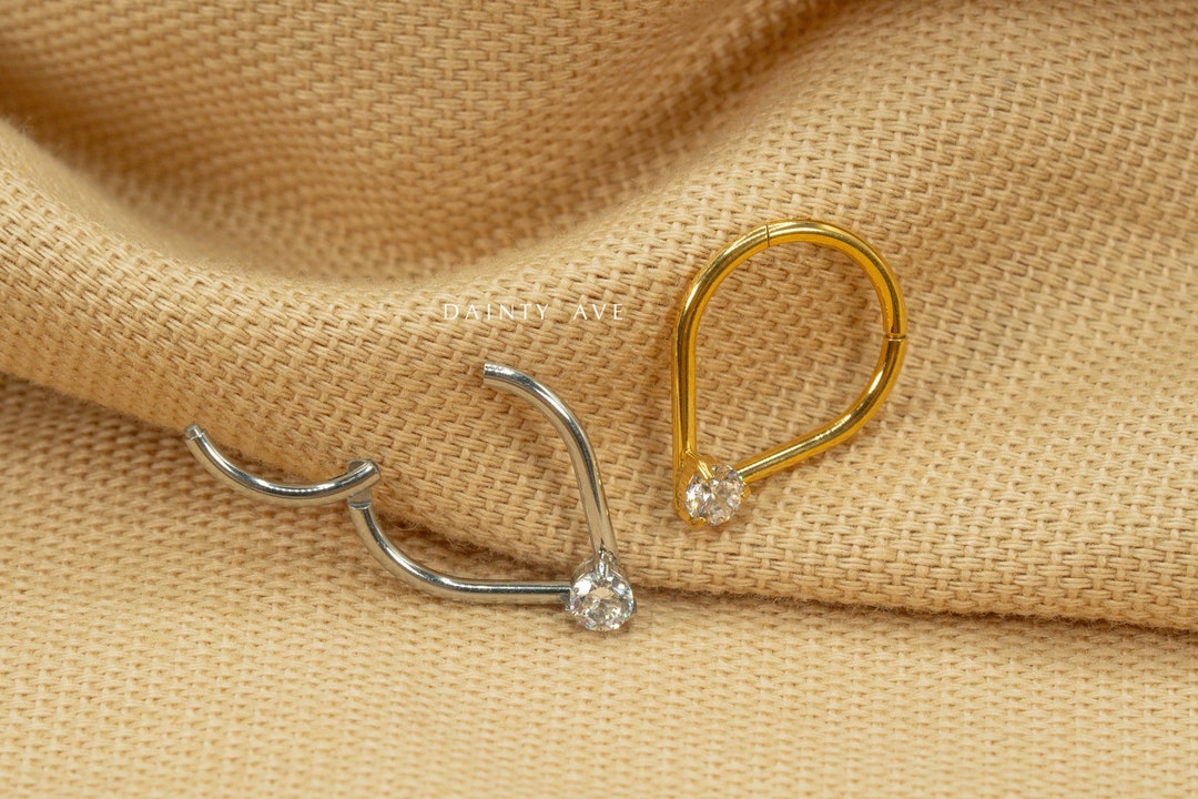 16G Teardrop Septum Ring Pointed Septum Clicker Surgical Steel Diamond ...