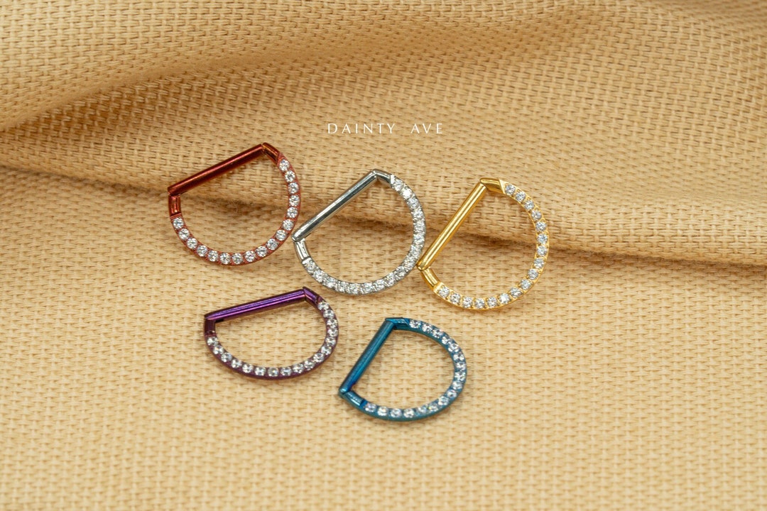 16G D Shape Septum Ring Diamond Septum Clicker Half Circle Hoop Nose ...