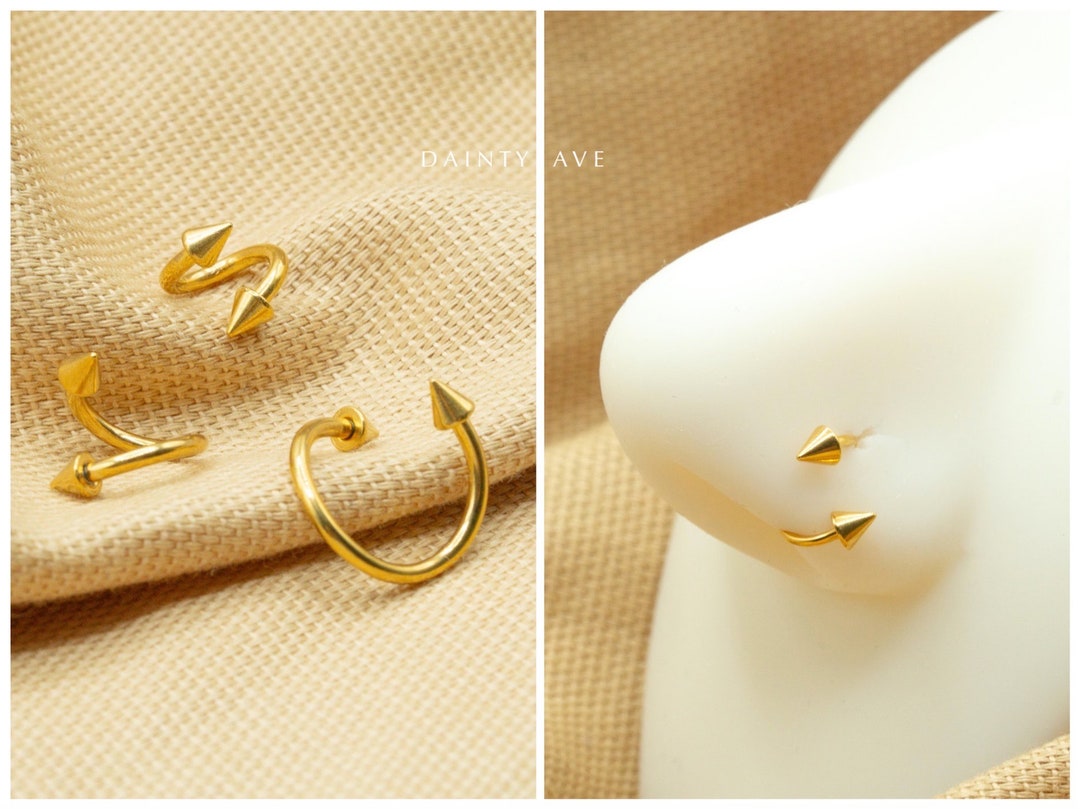 20G/16G Gold Spikes Nose Ring Spiral Hoop Twist Nose Ring Nose Piercing ...