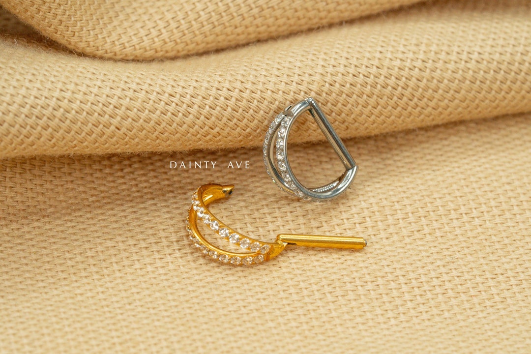 16G D Shape Septum Ring Double Septum Clicker Half Circle Hoop Nose ...