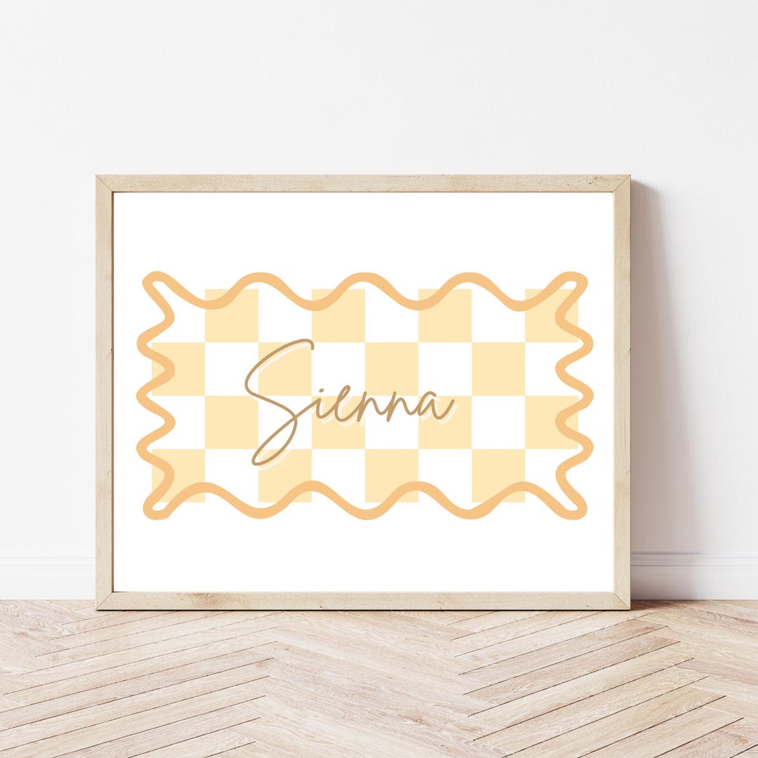 Personalised Name Wall Art Wavy & Gingham Digital Download Print ...