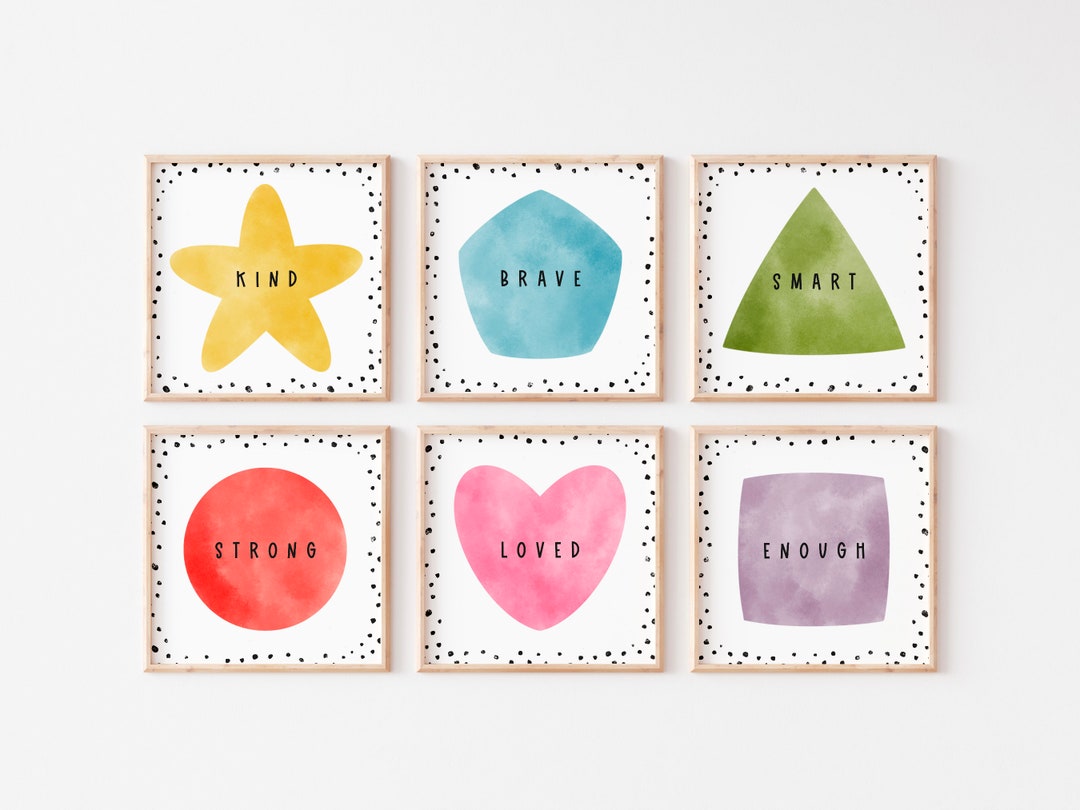 Downloadable Set of 6 Kids Affirmation & Shapes Wall Prints ...