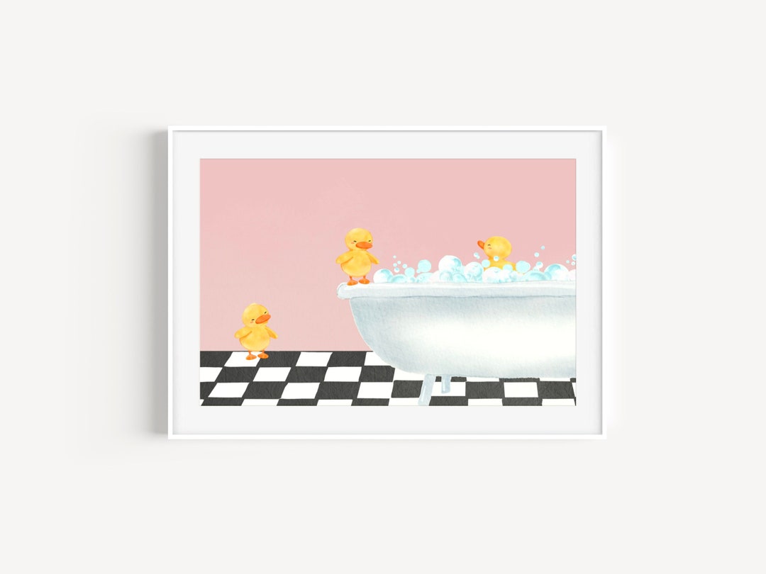 Downloadable Duckies Taking a Bubble Bath Wall Art BLUSH PINK, Cute Bathroom Wall Art Digital ...
