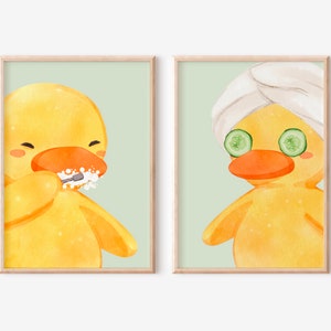 Downloadable SET of 2 Self Care + Brush Teeth Ducky Wall Art in MINT ...