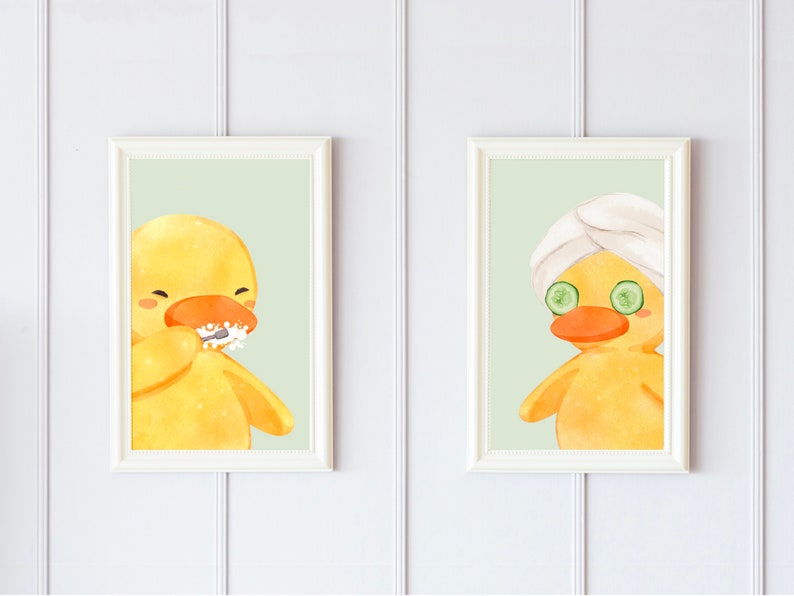 Downloadable SET of 2 Self Care + Brush Teeth Ducky Wall Art in MINT ...