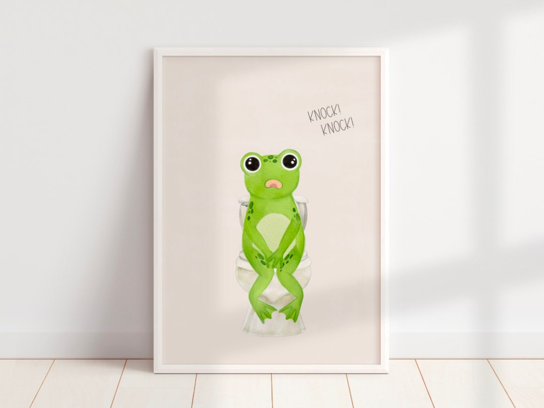 PRINTED & SHIPPED Frog on the Potty, Cute Froggy Bathroom Wall Art, Spa ...