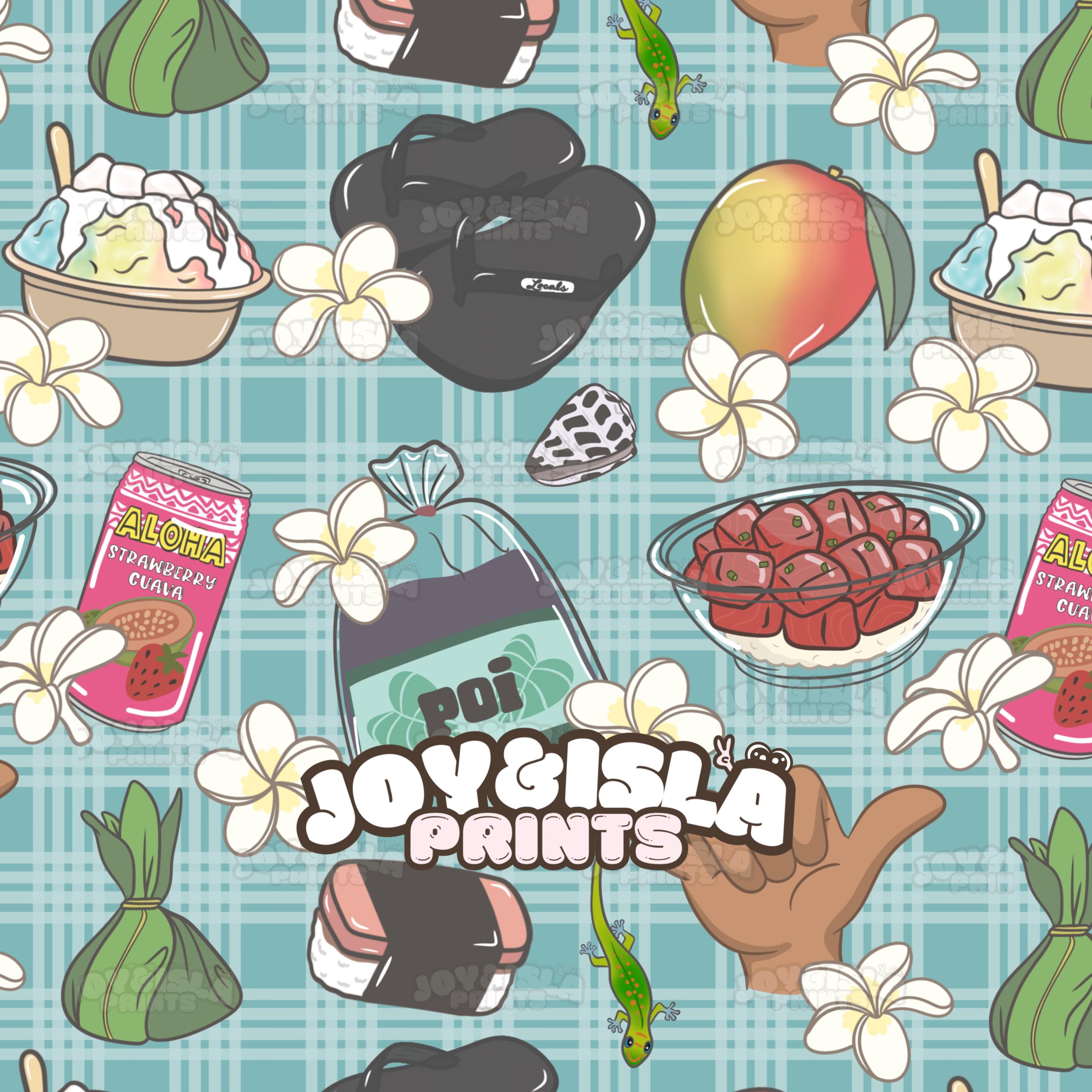 Hawaii Local Kine Tingz Palaka Seamless Pattern | Plumeria Shave Ice ...
