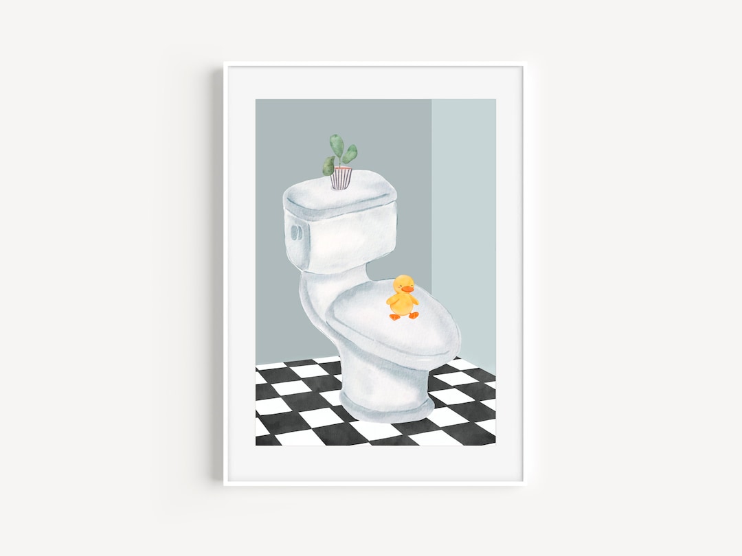 Downloadable Ducky on the Potty Wall Art Blue Mist, Cute Bathroom Wall ...