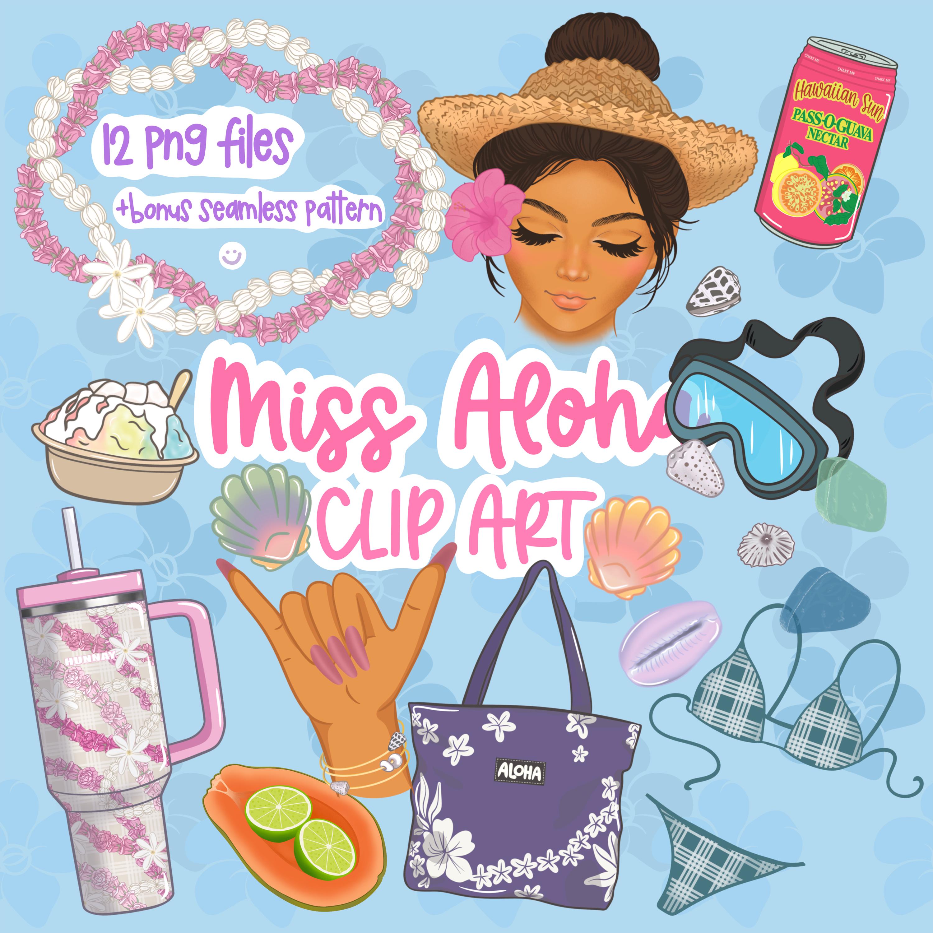 Hawaiian Wahine Miss Aloha Clip Art/ Papale Hat Hibiscus/ Pikake ...