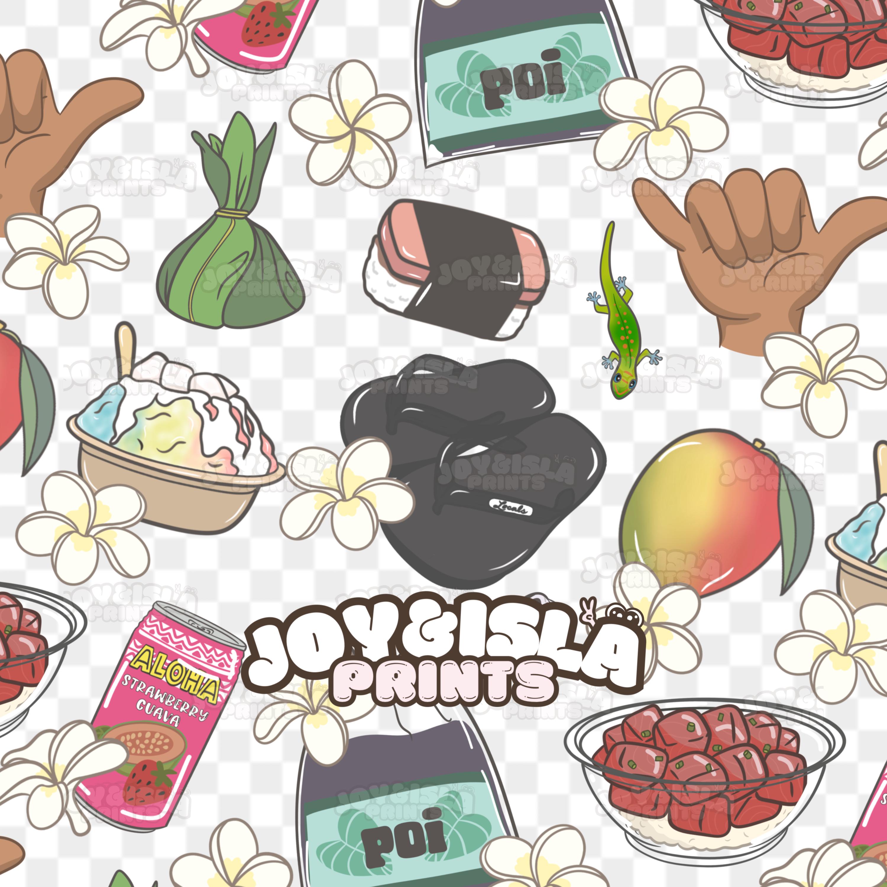 Hawaii Local Kine Tingz Palaka Seamless Pattern | Plumeria Shave Ice ...