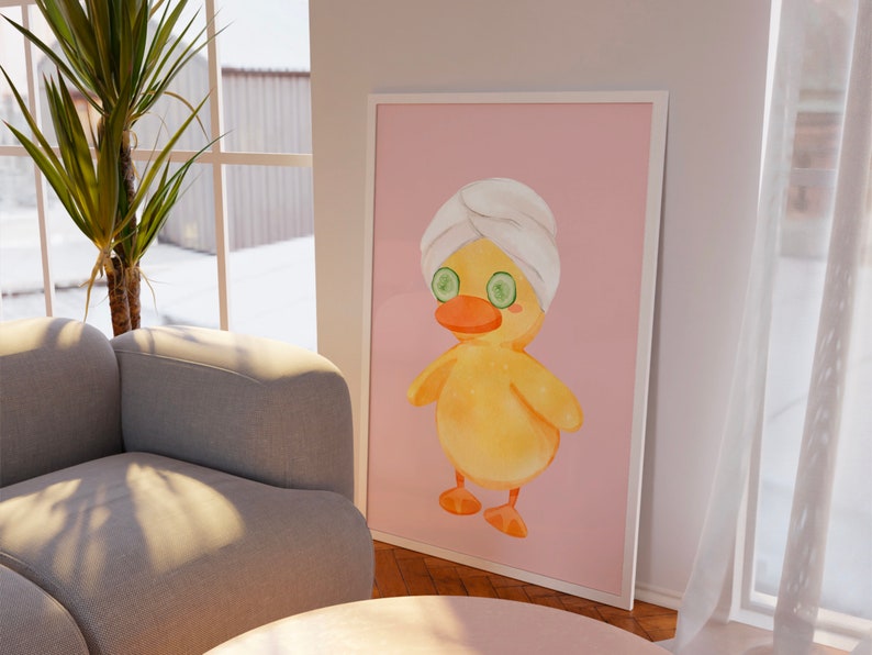 PRINTED & SHIPPED Self Care Ducky (blush), Cute Bathroom Wall Art, Spa ...