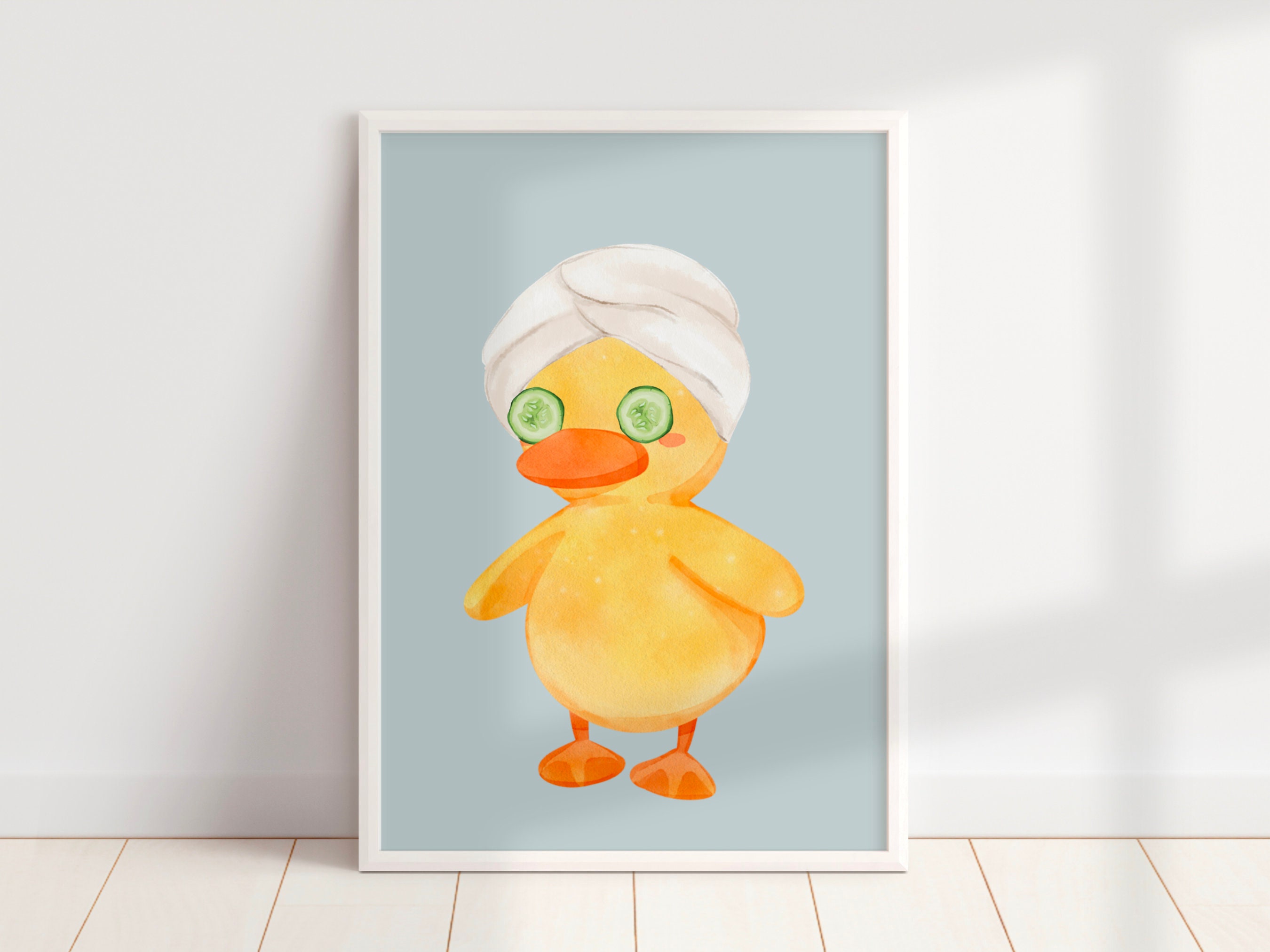 Downloadable Self Care Ducky Wall Art BLUE MIST, Cute Kids Bathroom ...