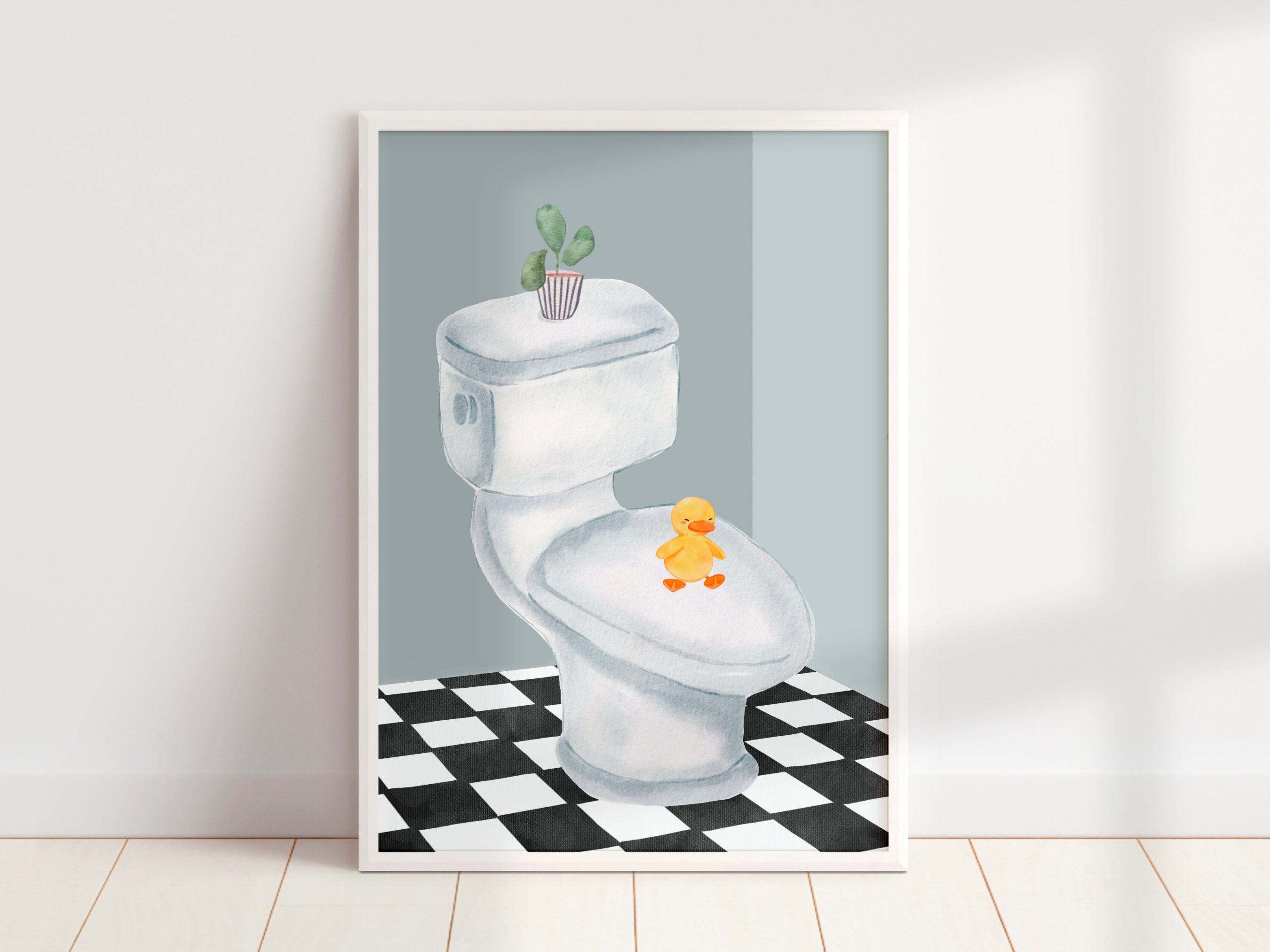 Downloadable Ducky on the Potty Wall Art Blue Mist, Cute Bathroom Wall ...