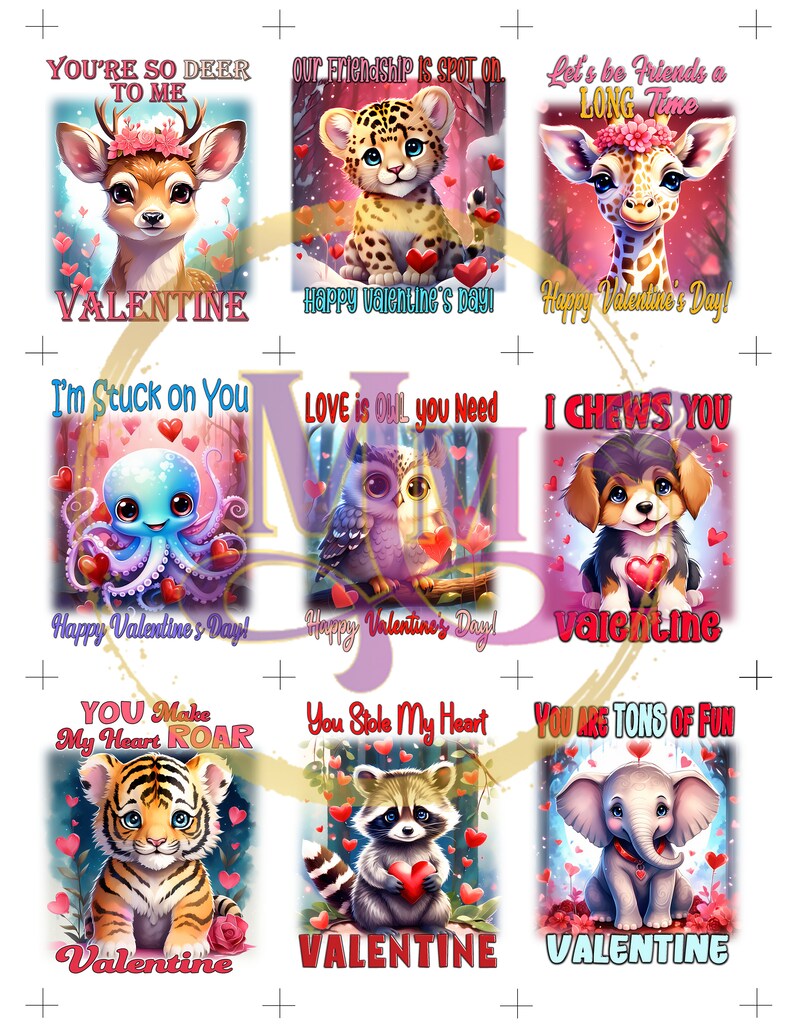 Cute Animal Valentine's Day Cards - Printable Kids Valentines (digital ...