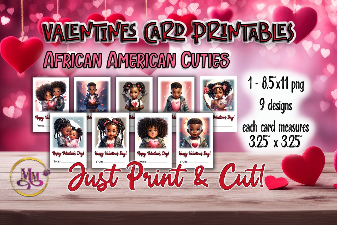Valentine's Day Card Printable - African American Cuties - Etsy