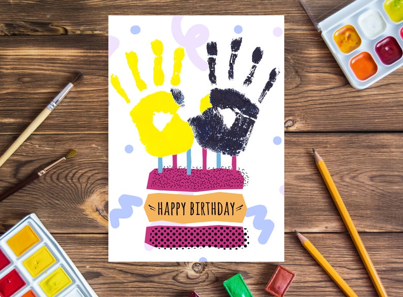 Printable Handprint Art Happy Birthday Cake Instant Digital - Etsy