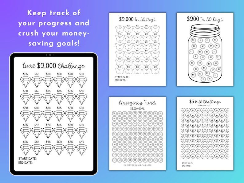 Savings Challenge Printable Bundle, Savings Challenge Trackers, Monthly ...