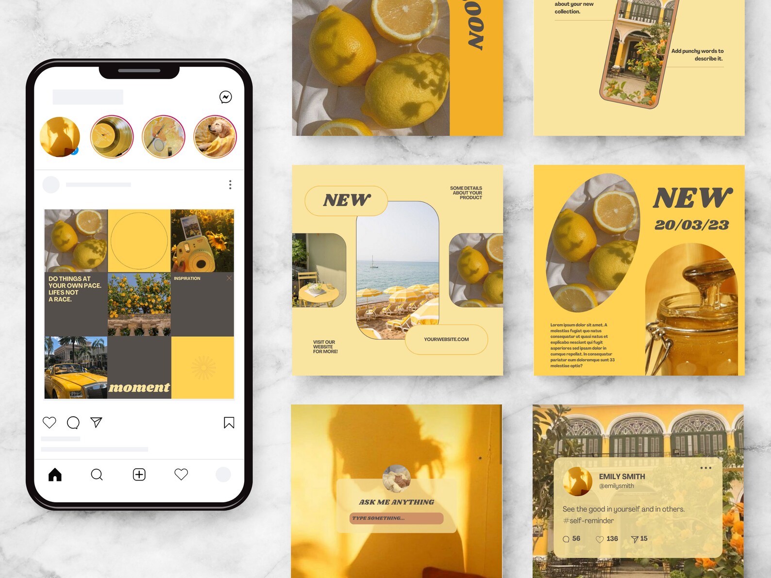 600 Bright Instagram Templates, Social Media Template, Yellow Instagram ...