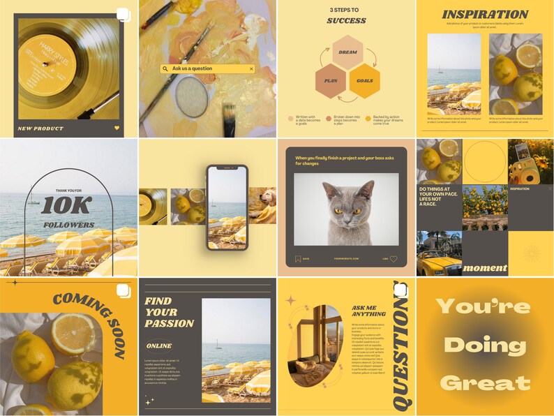 600 Bright Instagram Templates, Social Media Template, Yellow Instagram ...