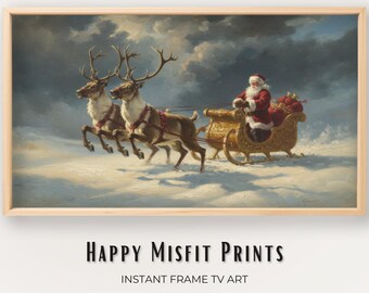 Samsung Frame TV Art – Santa and His Sleigh, Vintage Christmas Reindeer ...