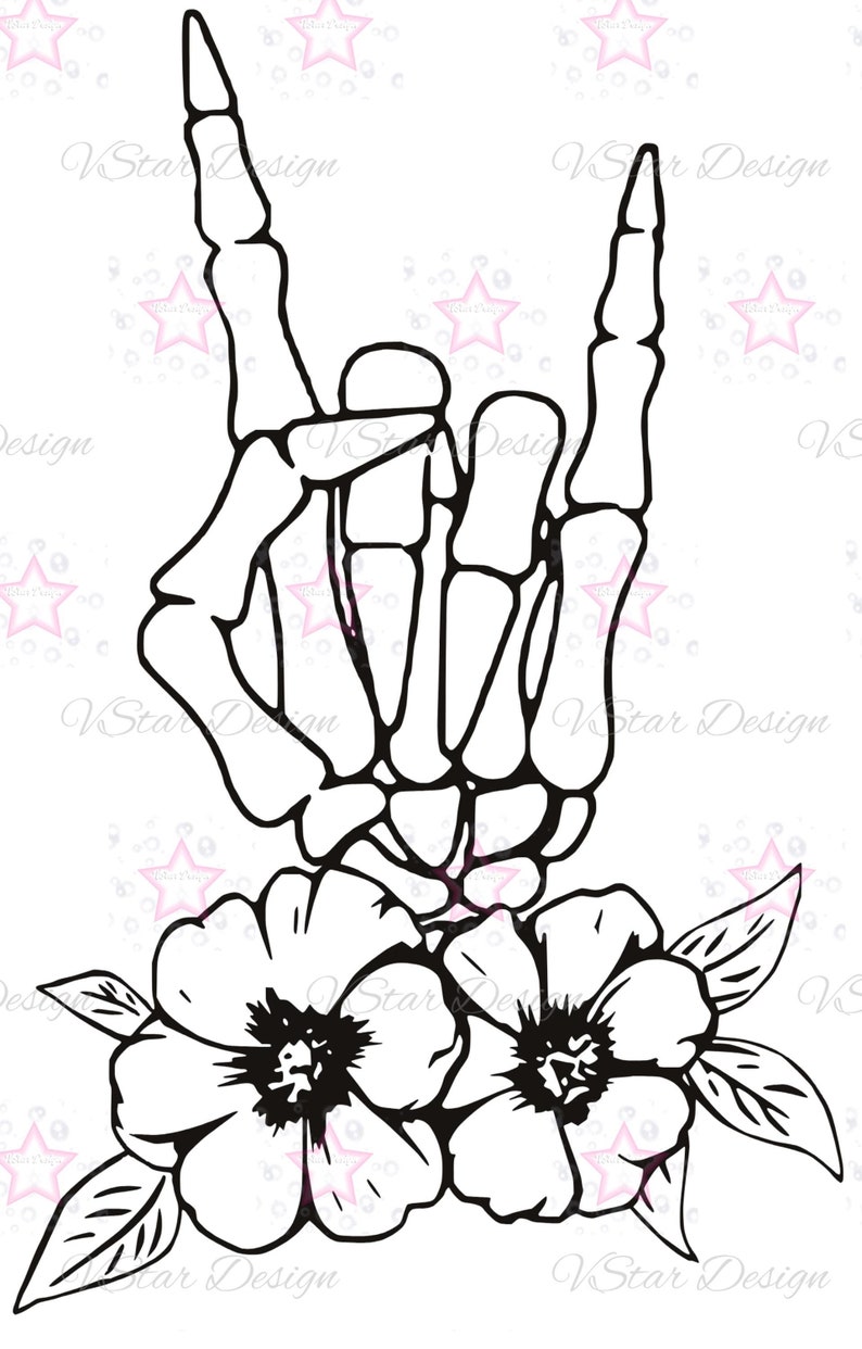 Rock on Sign, Skeleton Hand, Flower, SVG File, Cut File, PNG File ...