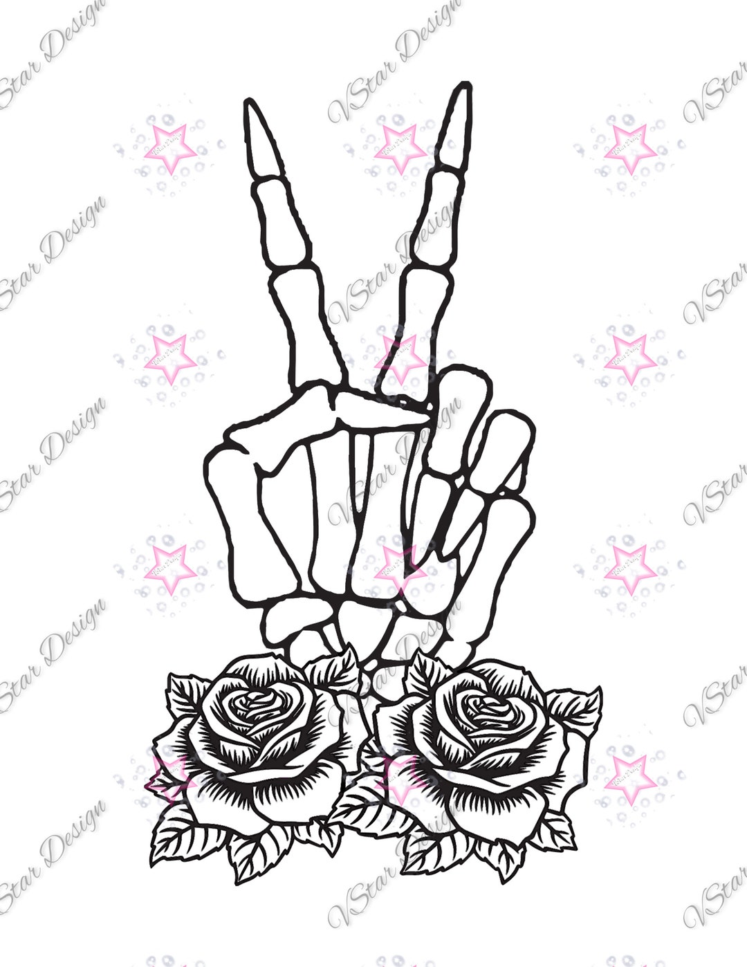 Peace Sign, Skeleton Hand, Roses, SVG File, Cut File, PNG File, Digital ...