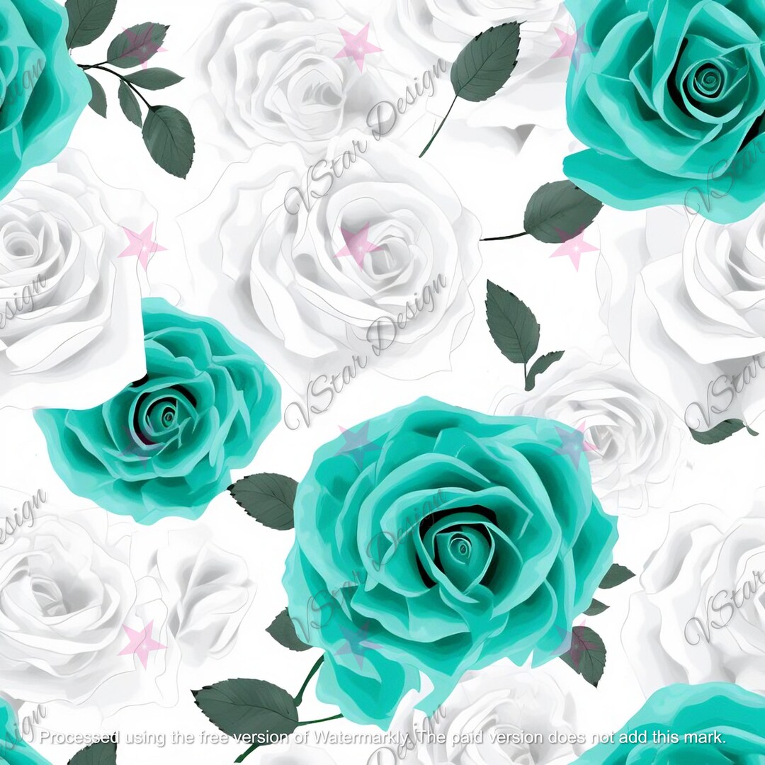 Turquoise Roses, Seamless Patterns, PNG, Roses, Blue Flowers, - Etsy