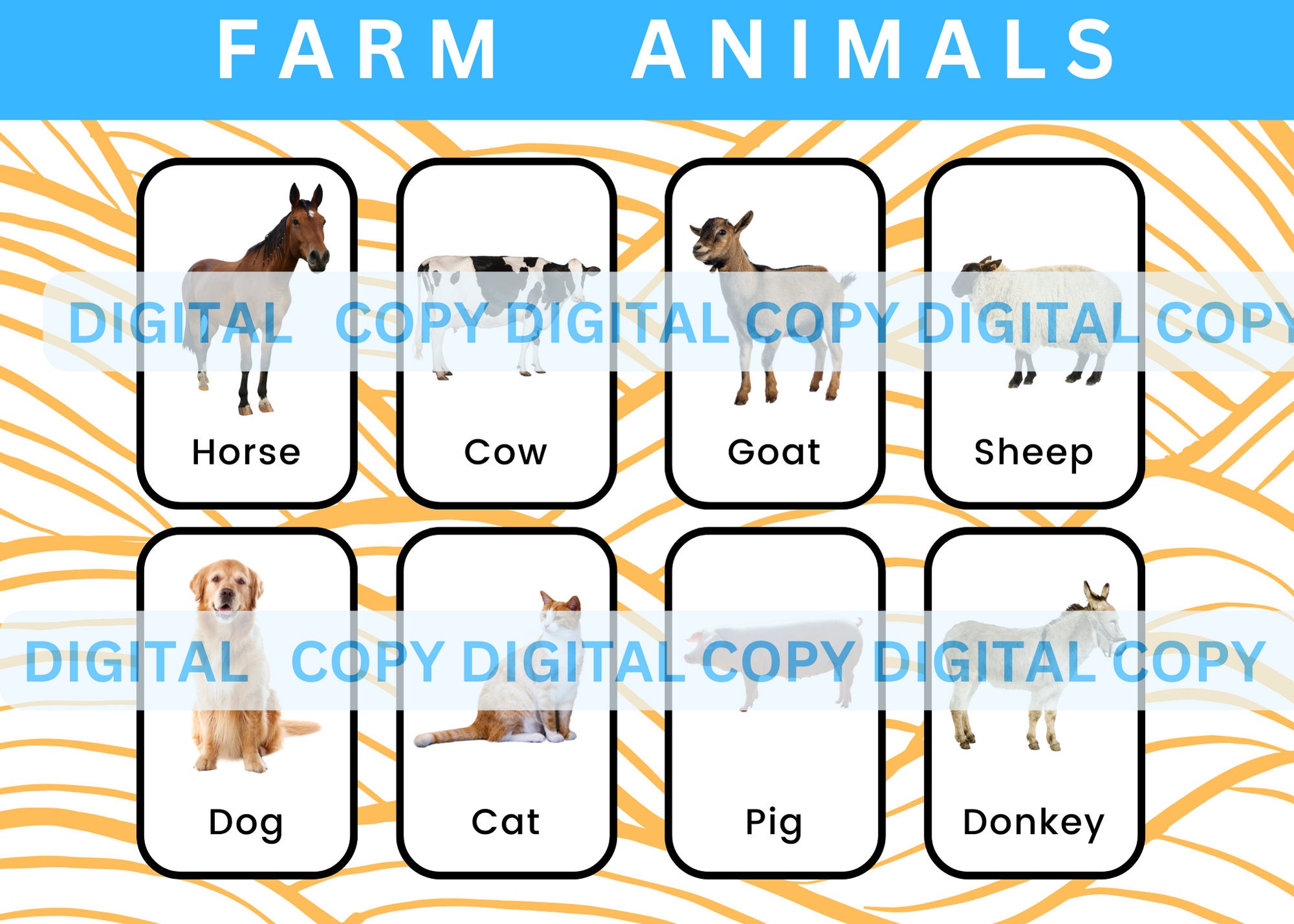 Kids Educational Flashcards: Farm Animals - Etsy