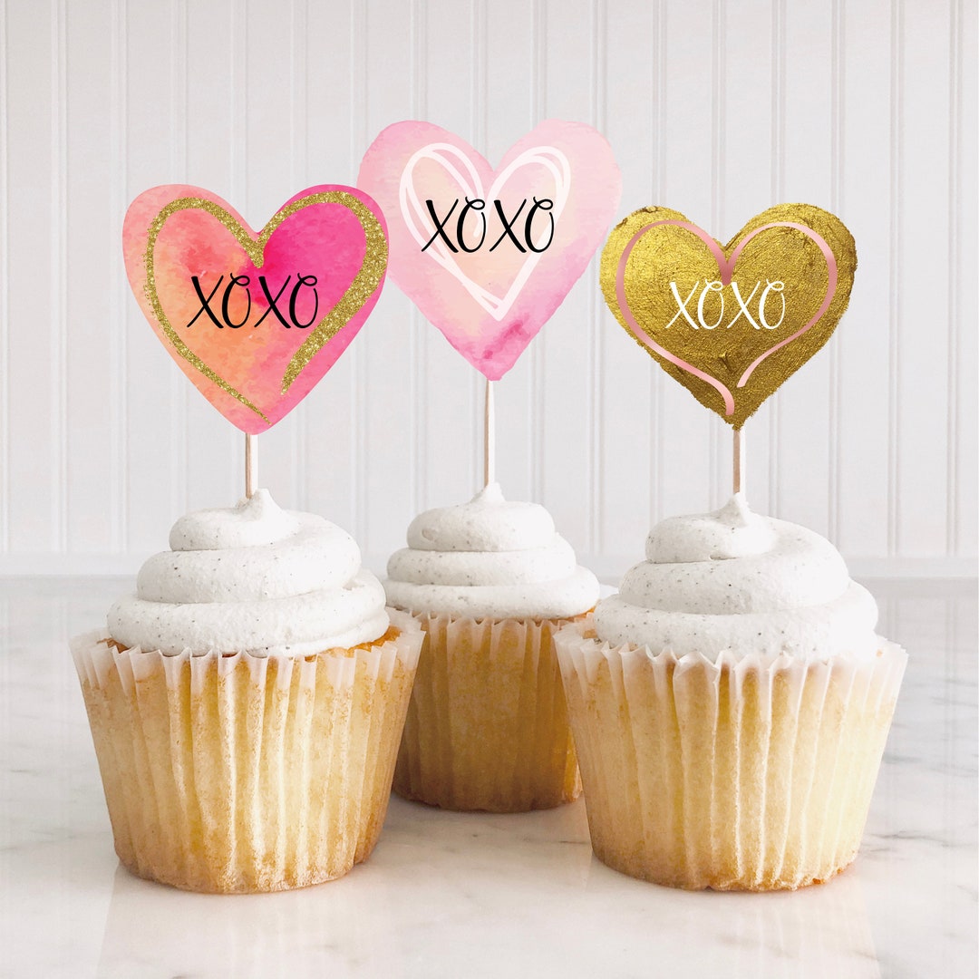 DIY Printable Heart Shaped Cupcake Toppers for Valentine's Day Party ...