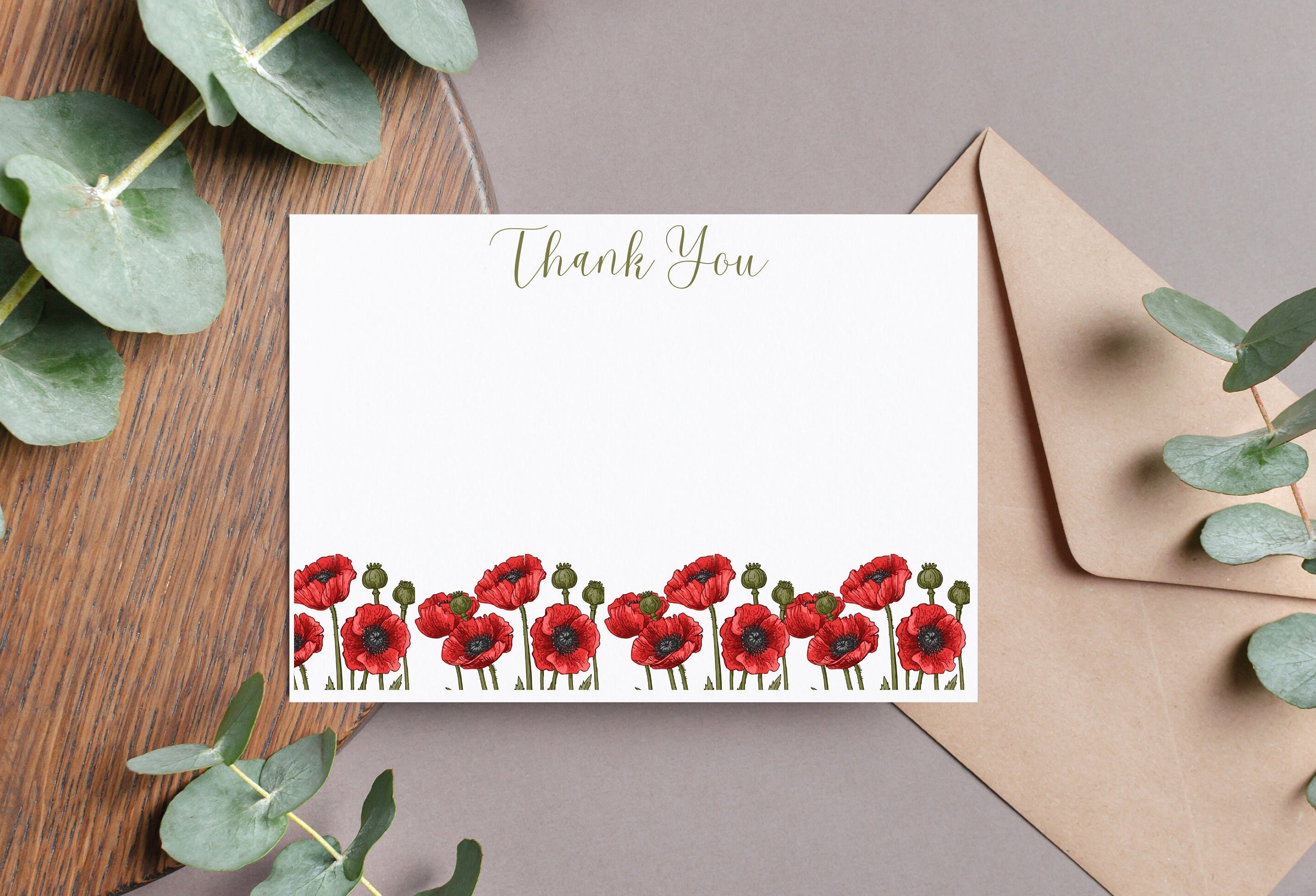 Red Poppy DIY Printable Thank You Card for Baby Showers, Birthday ...