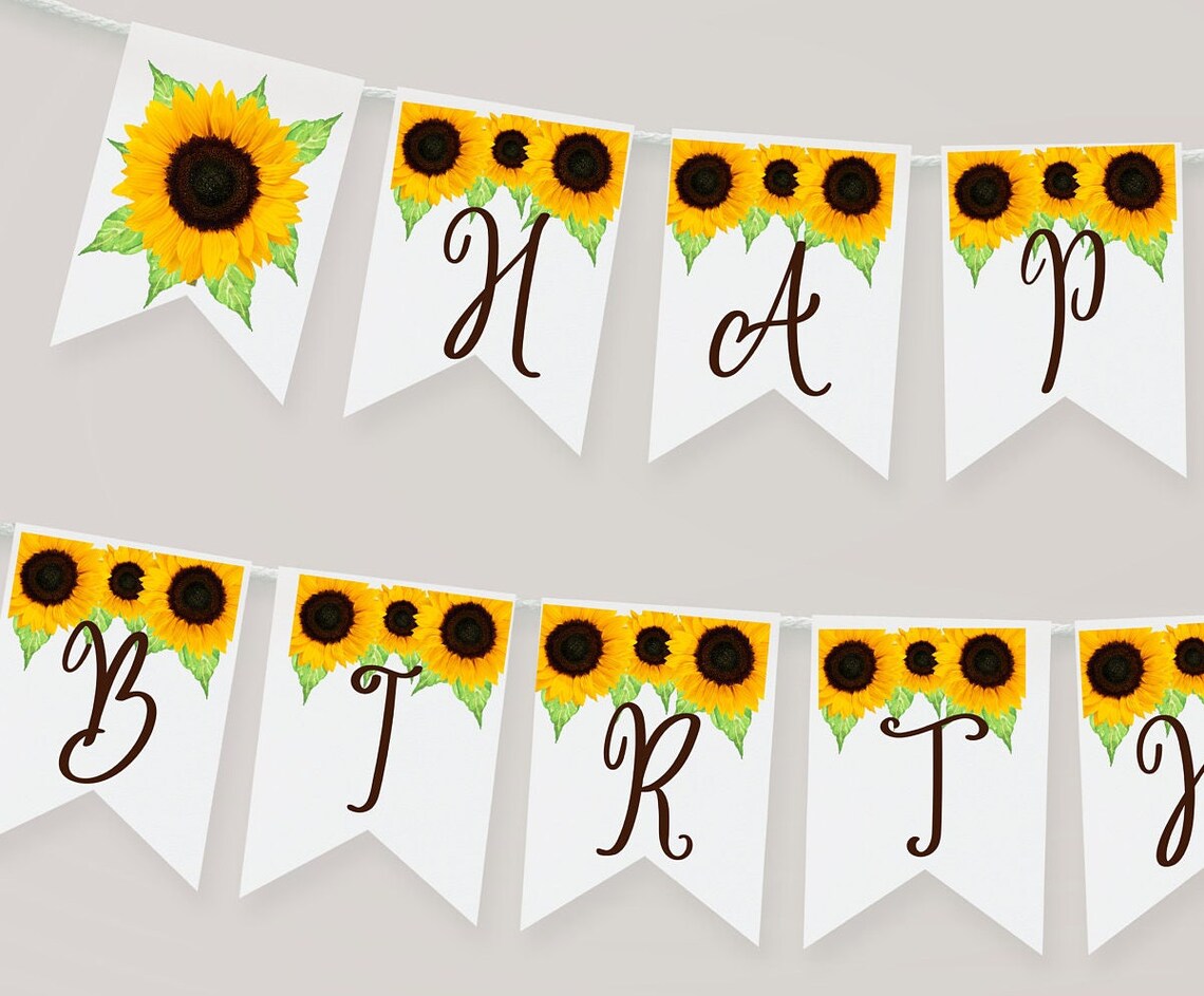 Printable Sunflower Happy Birthday Flag Banner for Parties, Sunflower ...