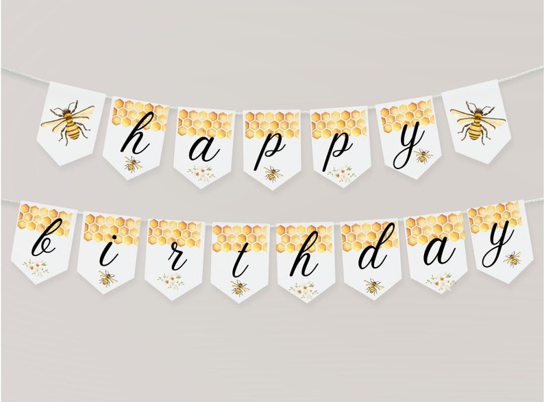 Banner de bandera de feliz cumpleaños de abeja imprimible para - Etsy ...