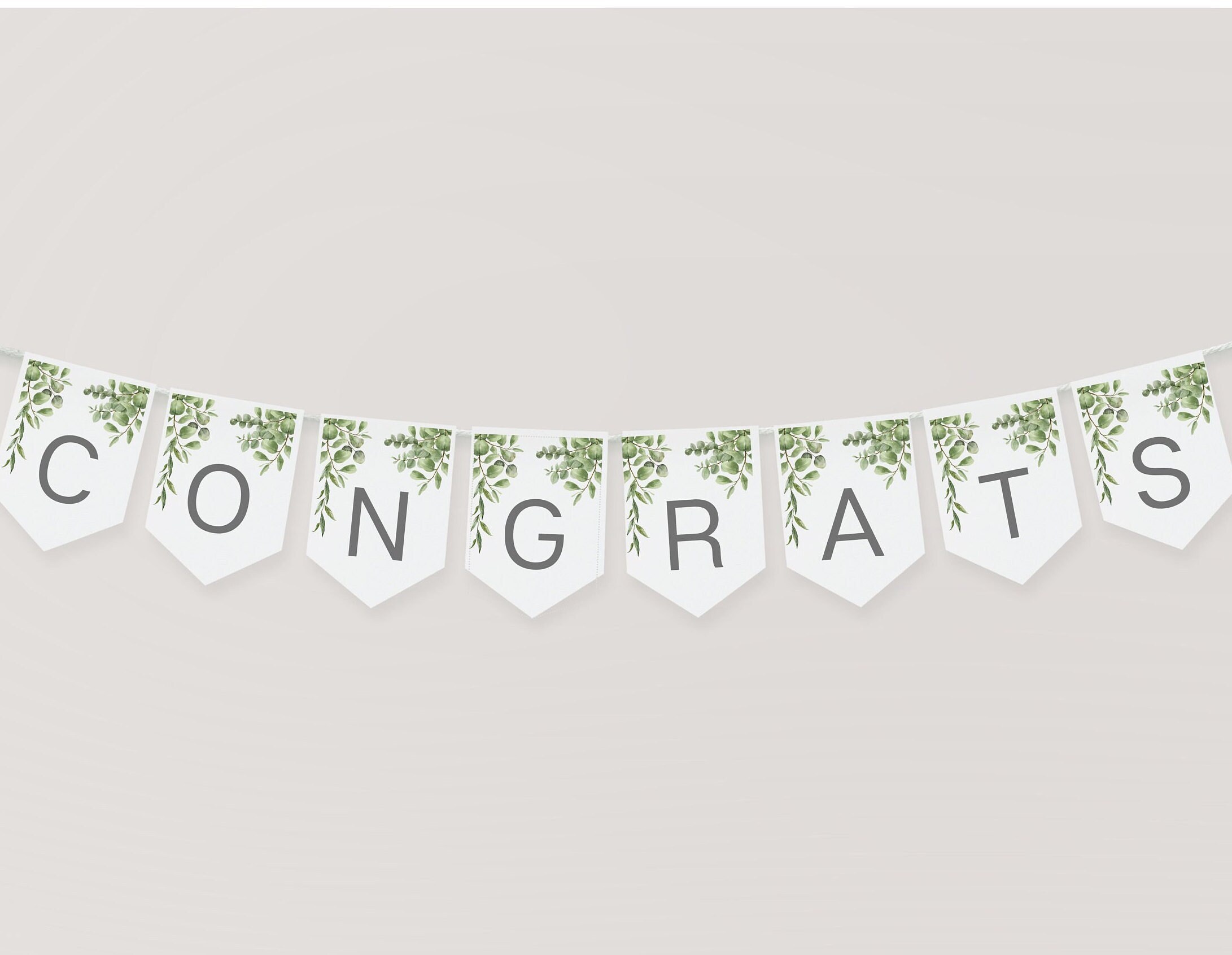 Greenery Printable Congrats Flag Banner for Graduation Parties, Bridal ...