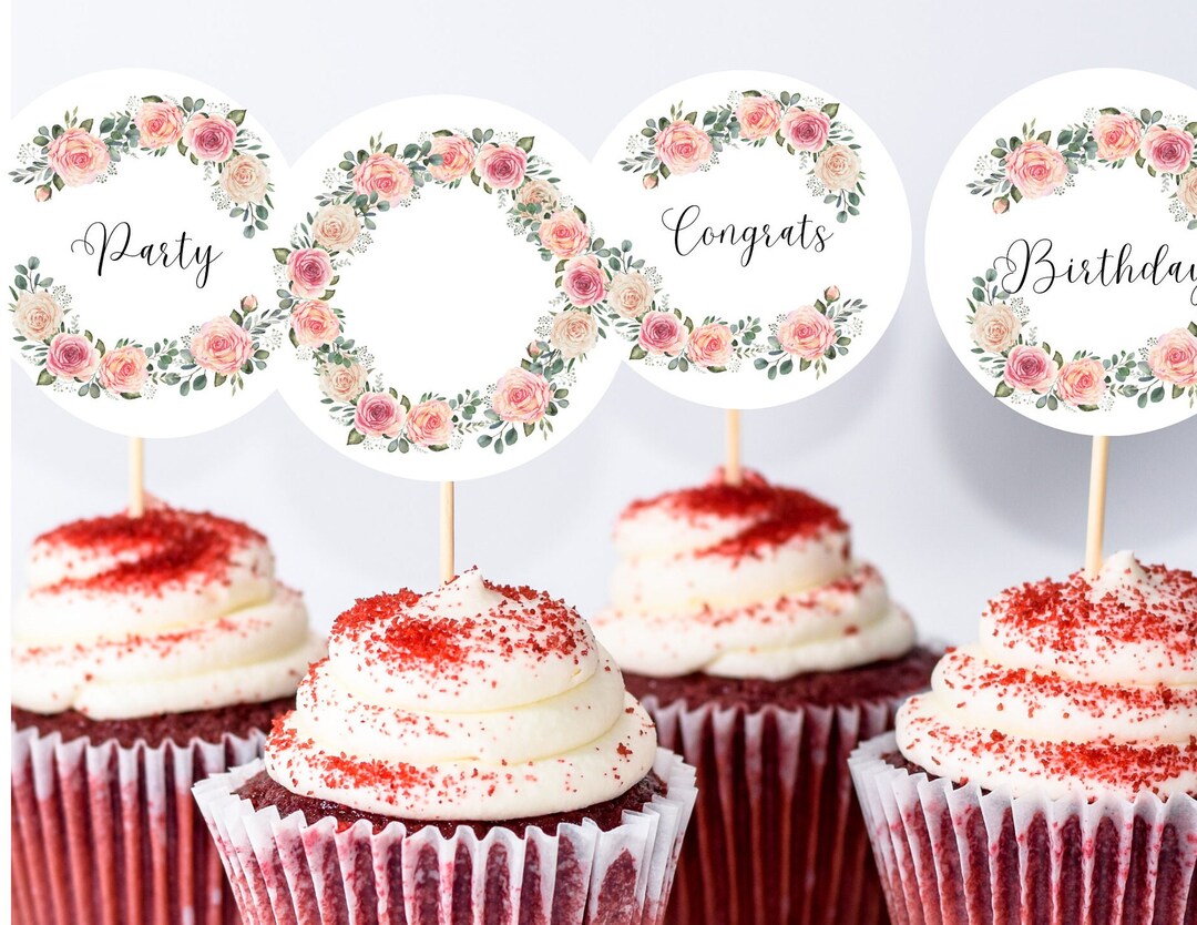 Pink Roses DIY Printable Cupcake Toppers for Mother's Day, Birthday ...