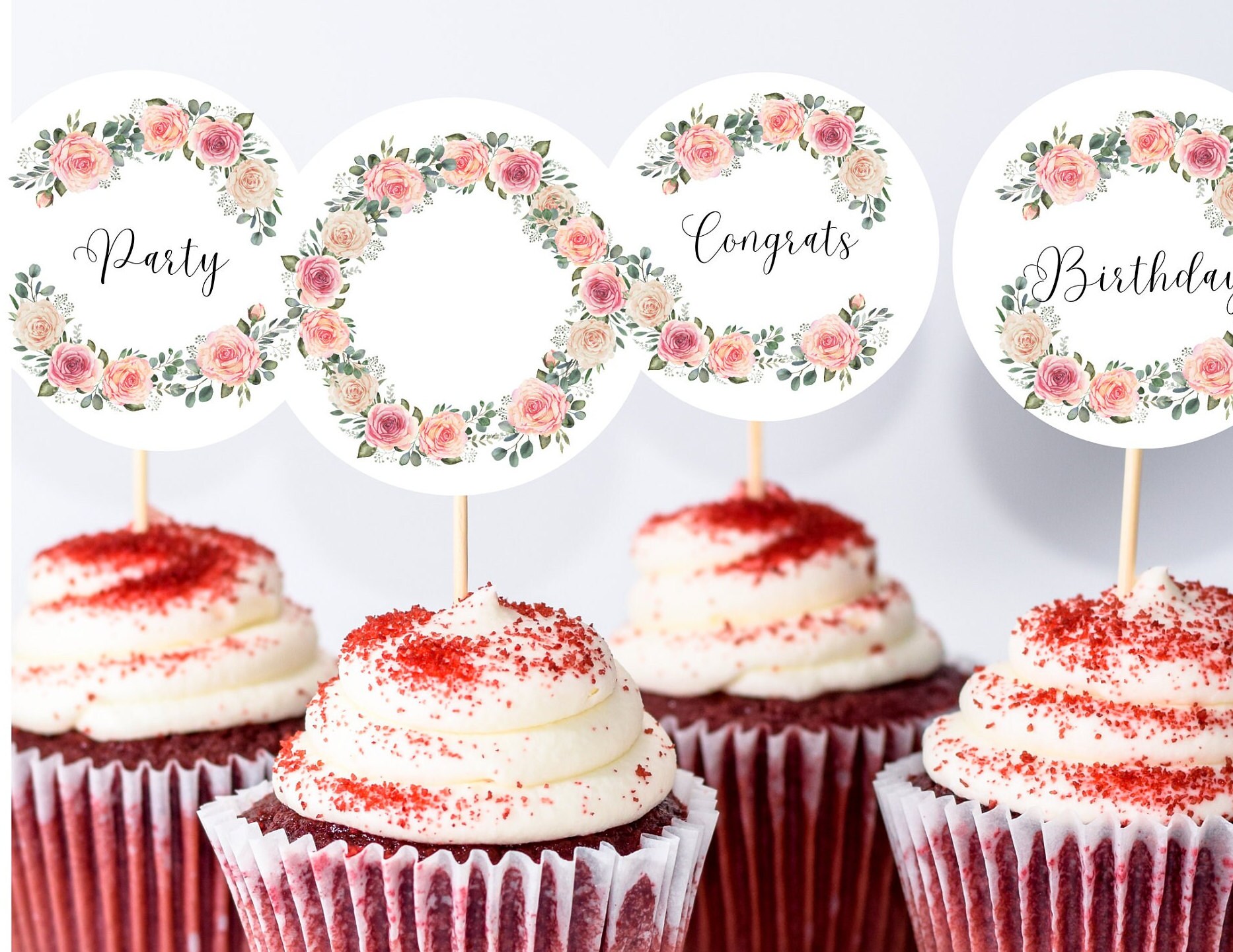 Pink Roses DIY Printable Cupcake Toppers for Mother's Day, Birthday ...