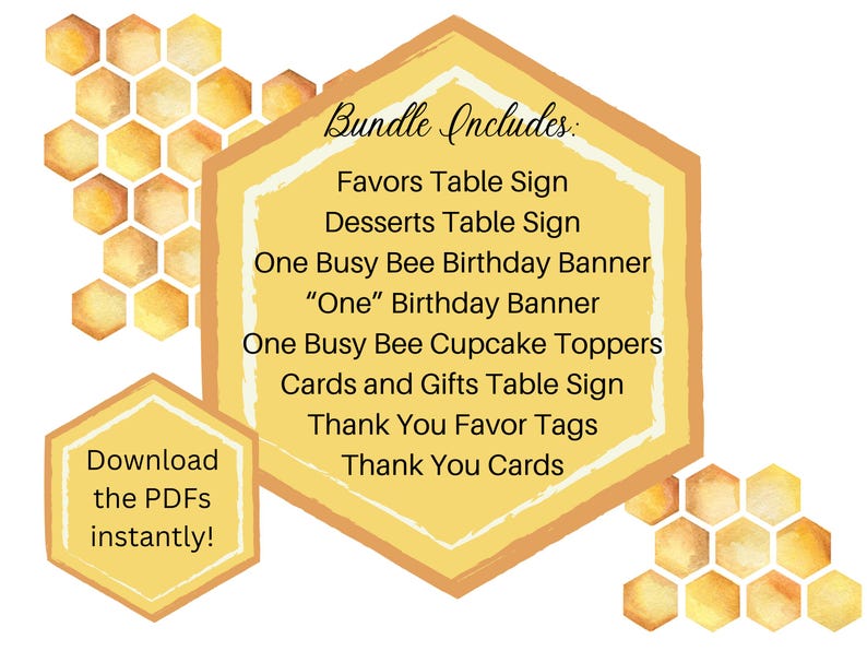 One Busy Bee Birthday Party Bundle: First Birthday Decor (digital ...
