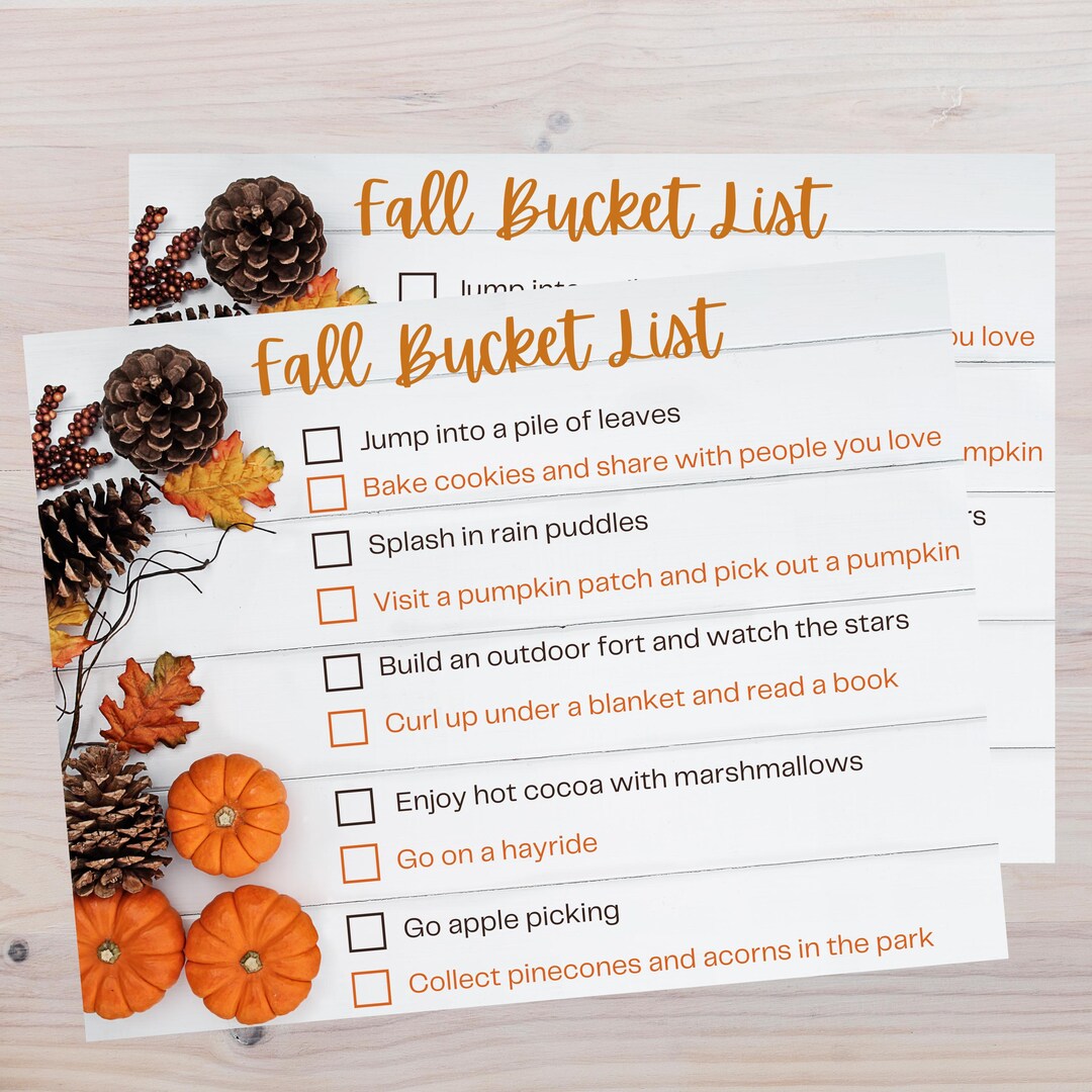 Fall Bucket List Printable PDF, Digital Fall Activity Planner, Family ...