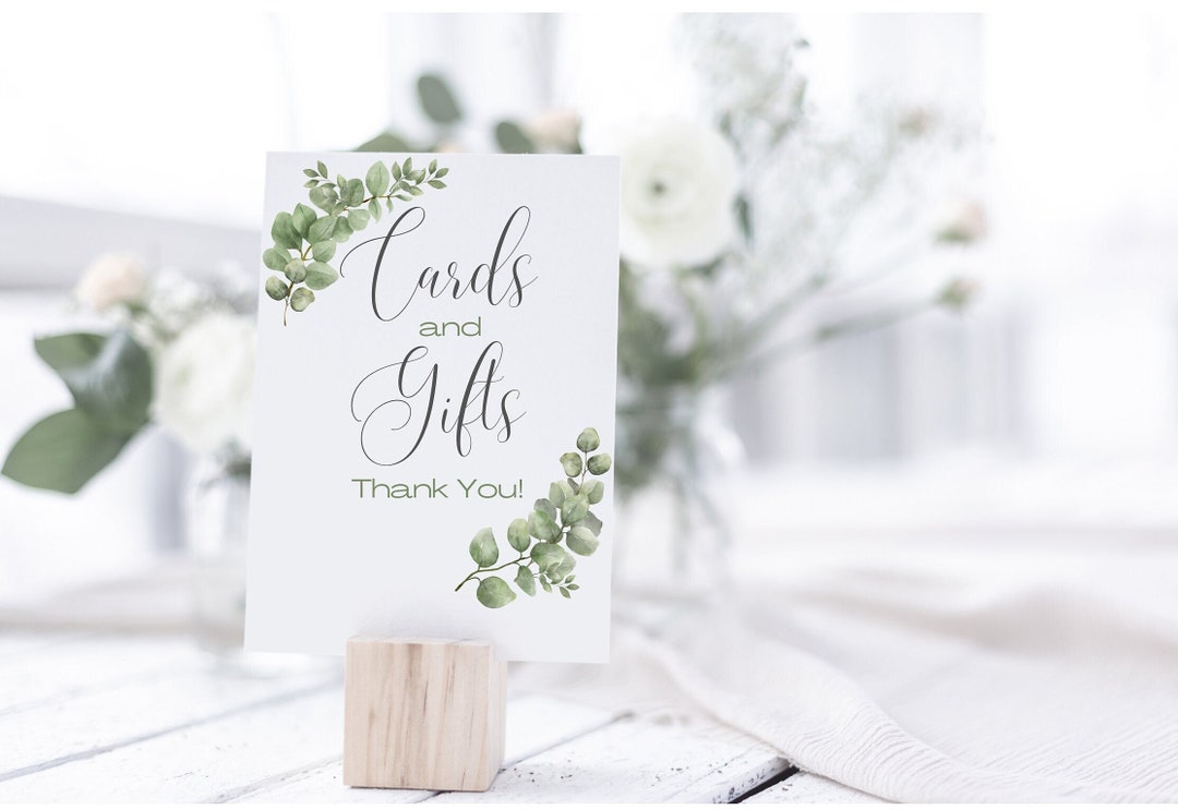 Printable Greenery Cards and Gifts Table Sign for Wedding Reception ...
