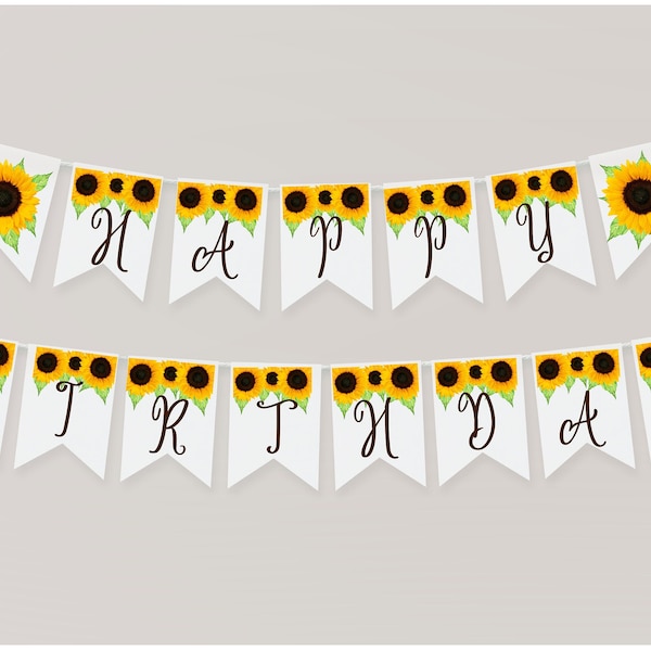 Printable Sunflower Happy Birthday Banner - Etsy