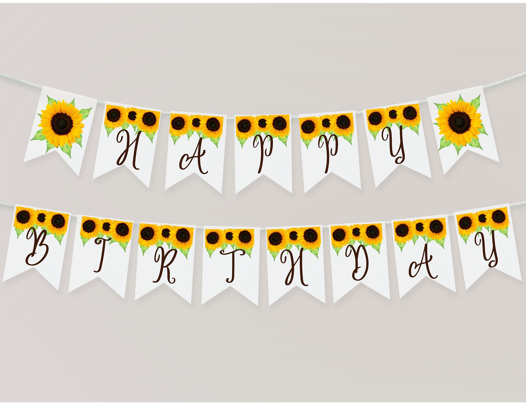 Printable Sunflower Happy Birthday Flag Banner for Parties, Sunflower ...