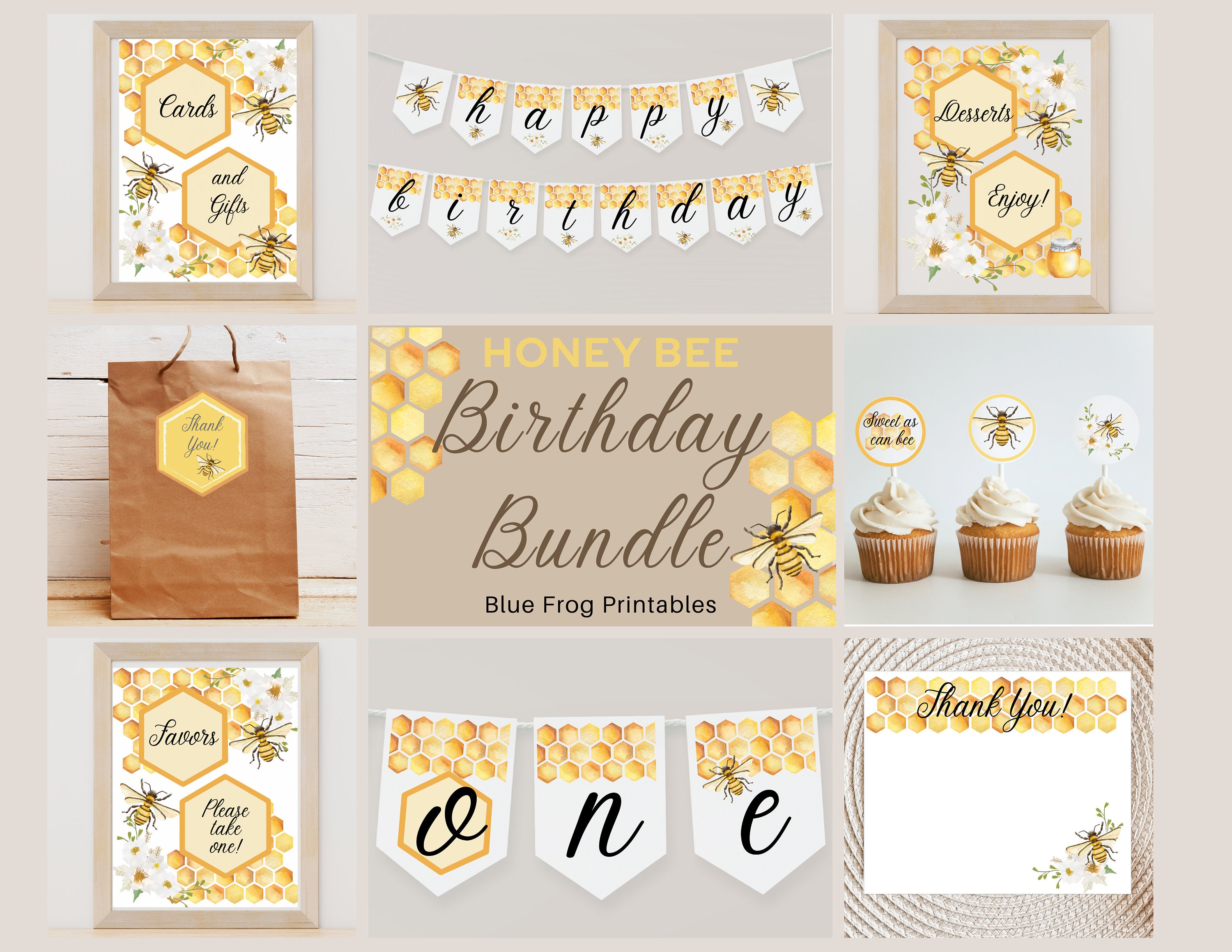 Honey Bee Birthday Party Printables: First Birthday Decor (instant ...