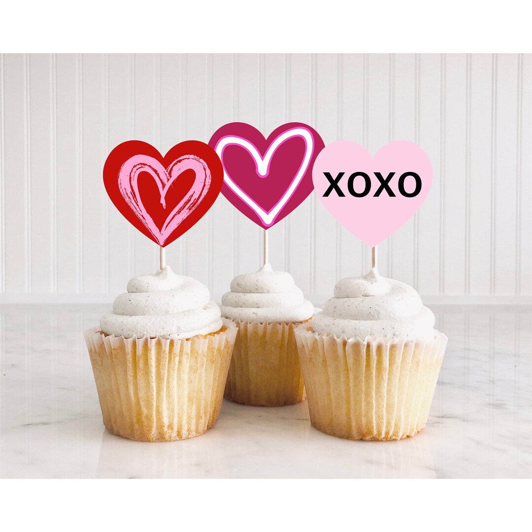 Valentine's Day Printable Cupcake Toppers, Red and Pink Cupcake Toppers ...