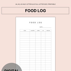 Digital Printable Food Log Single-page Tracker for Detailed Meal ...