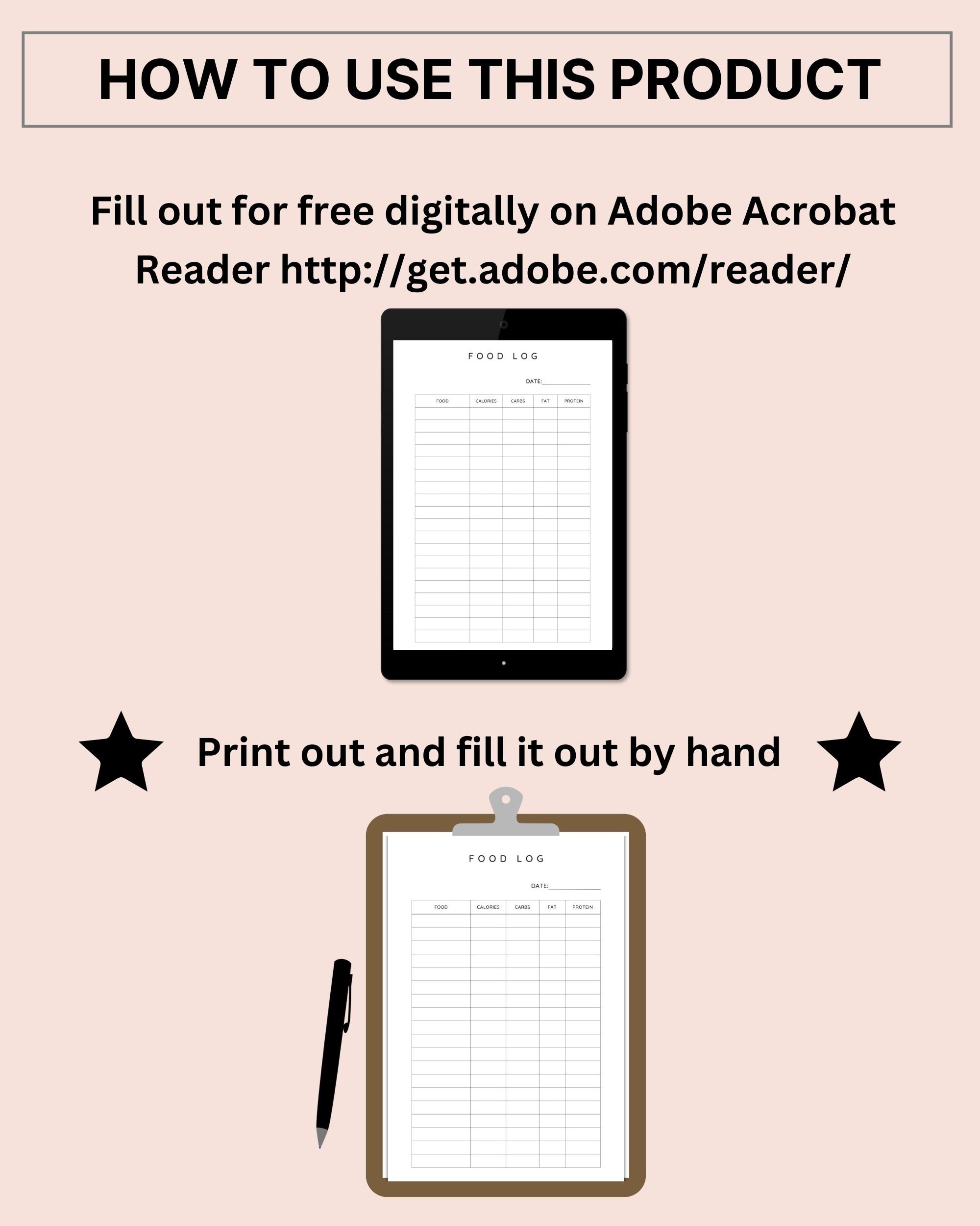 Digital Printable Food Log Single-page Tracker for Detailed Meal ...