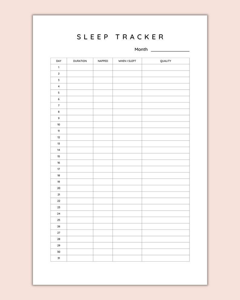 Comprehensive Digital Printable Sleep Tracker for Tracking - Etsy