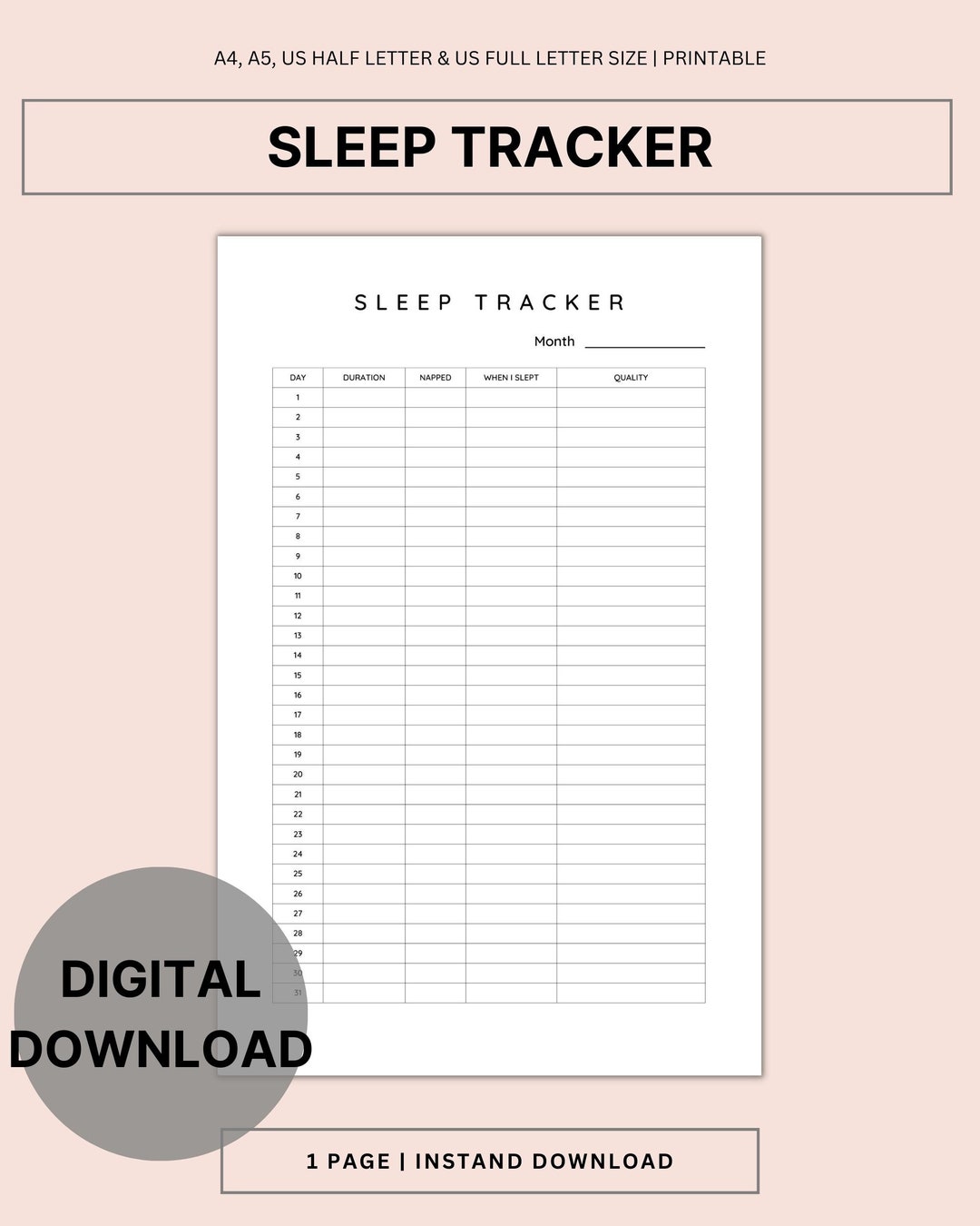 Comprehensive Digital Printable Sleep Tracker for Tracking - Etsy