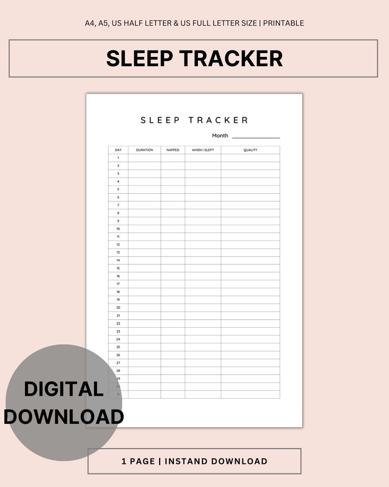 Comprehensive Digital Printable Sleep Tracker for Tracking - Etsy